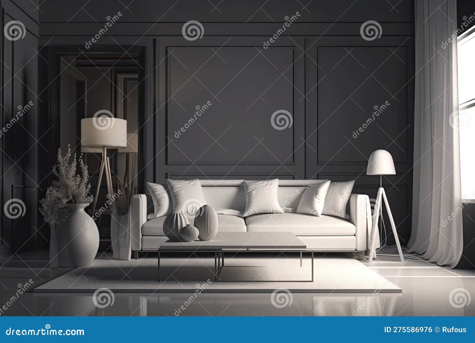 Interior Design Model Room with Sofa 3d Illustration Stock Illustration ...