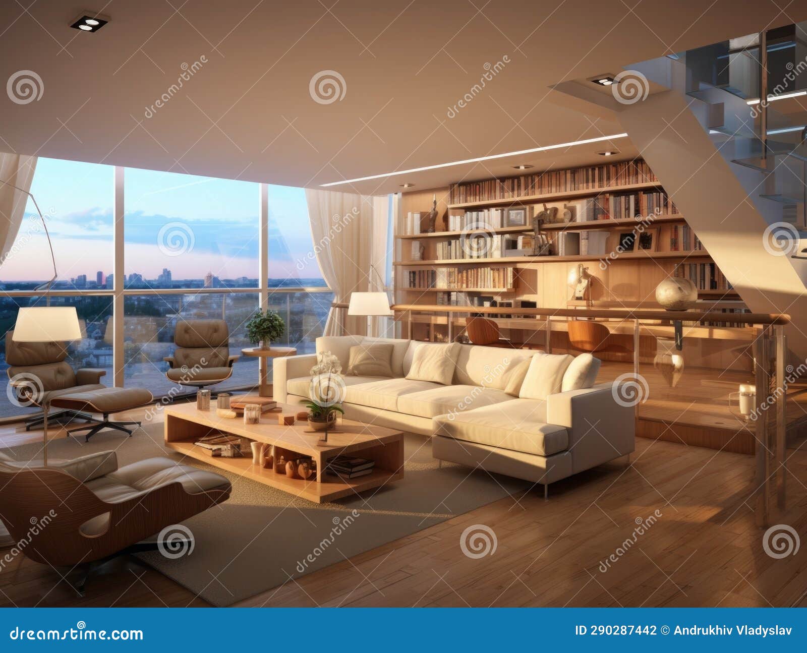 Interior Design of Modern Apartment Panorama Stock Illustration ...