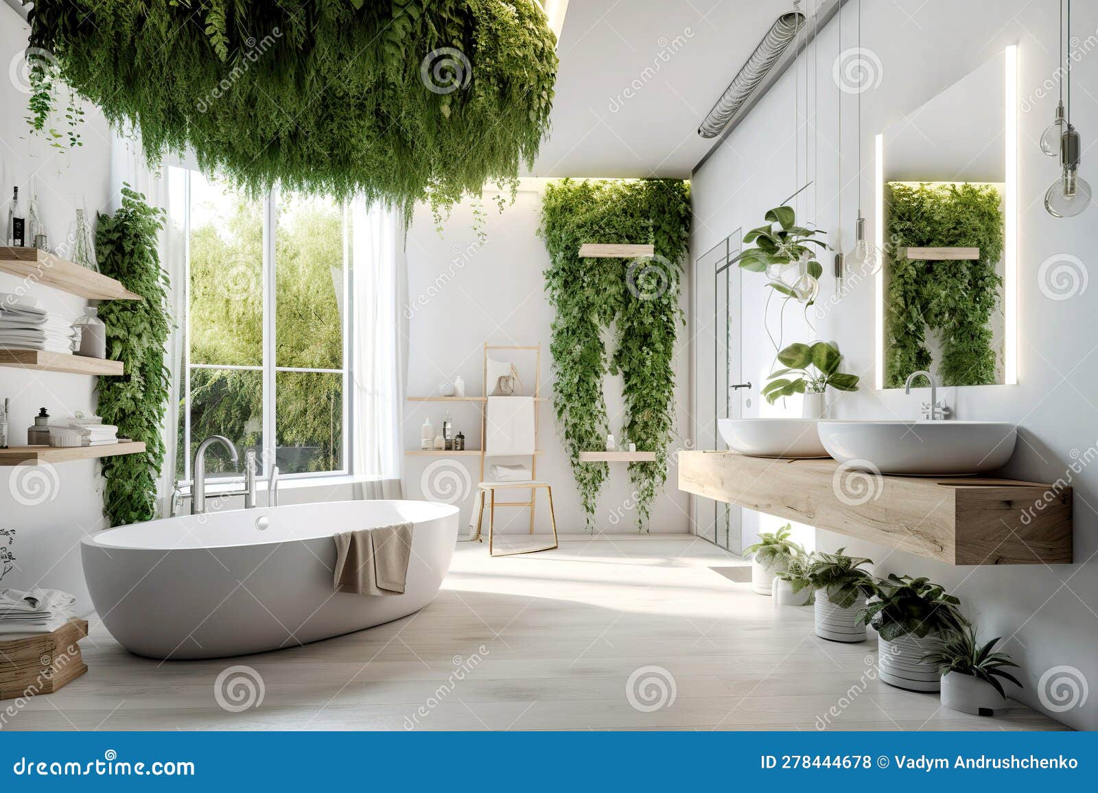 Interior Design of Modern Bathroom with Wooden Rustic Elements and ...