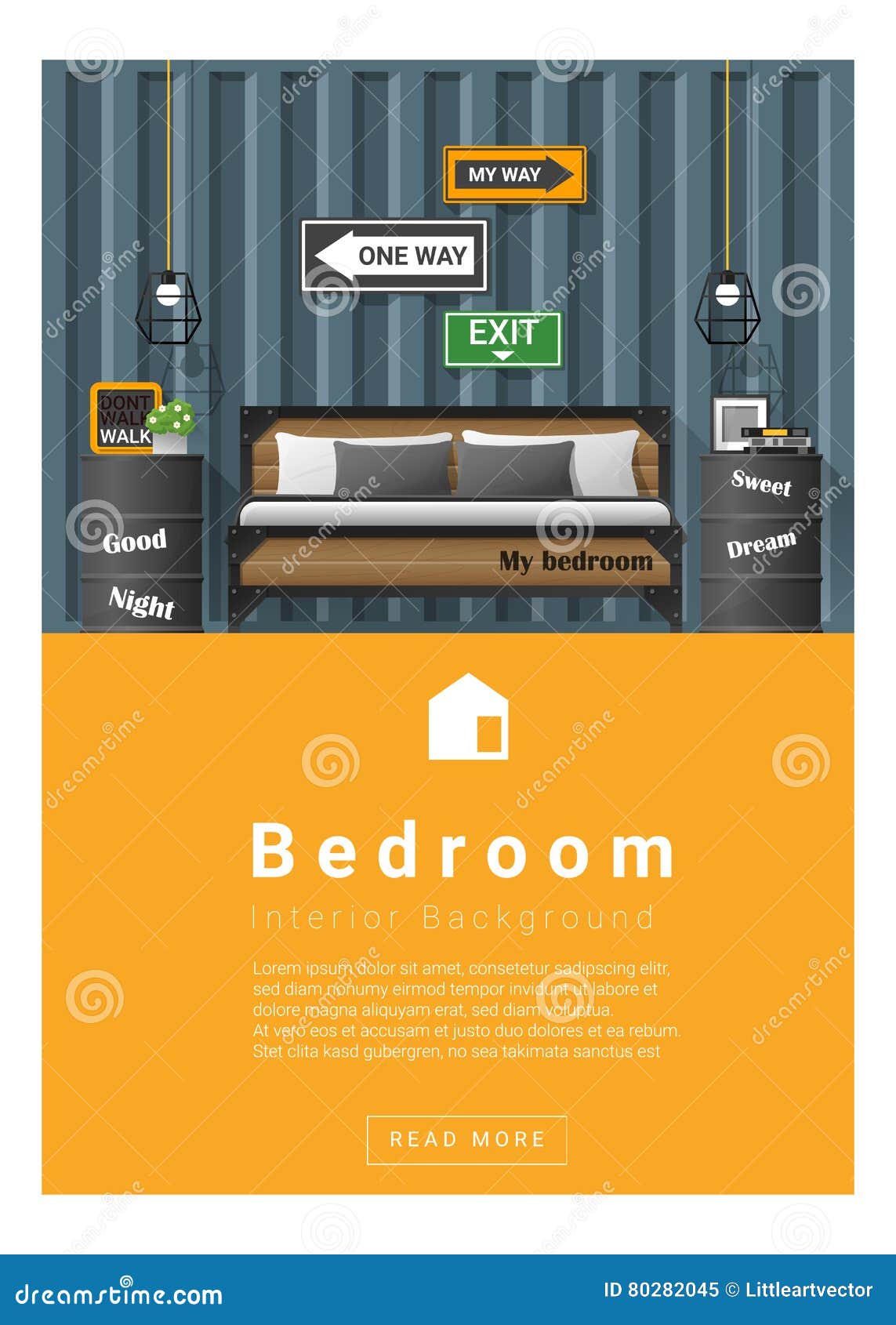 Interior Design Modern Bedroom Banner Stock Vector - Illustration of ...