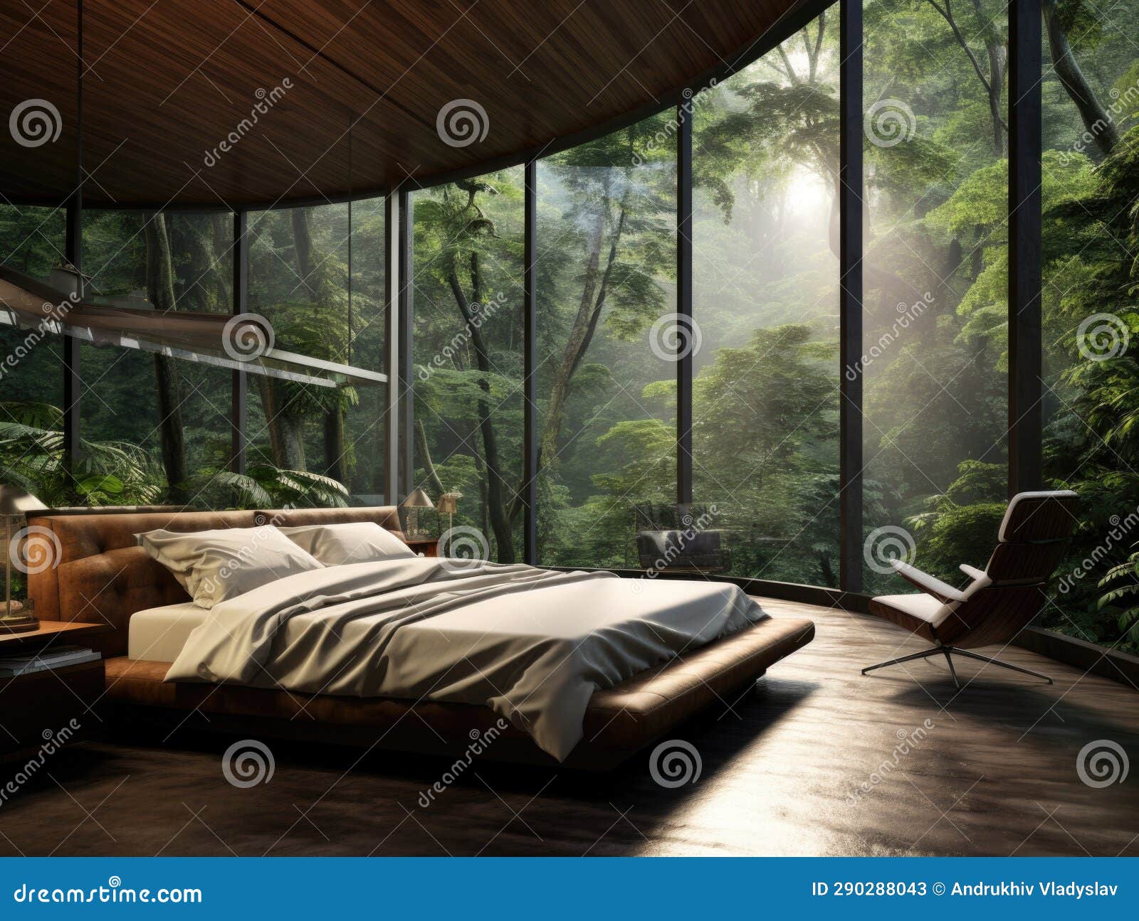 Interior Design of Modern Bedroom with Big Panoramic Windows in ...