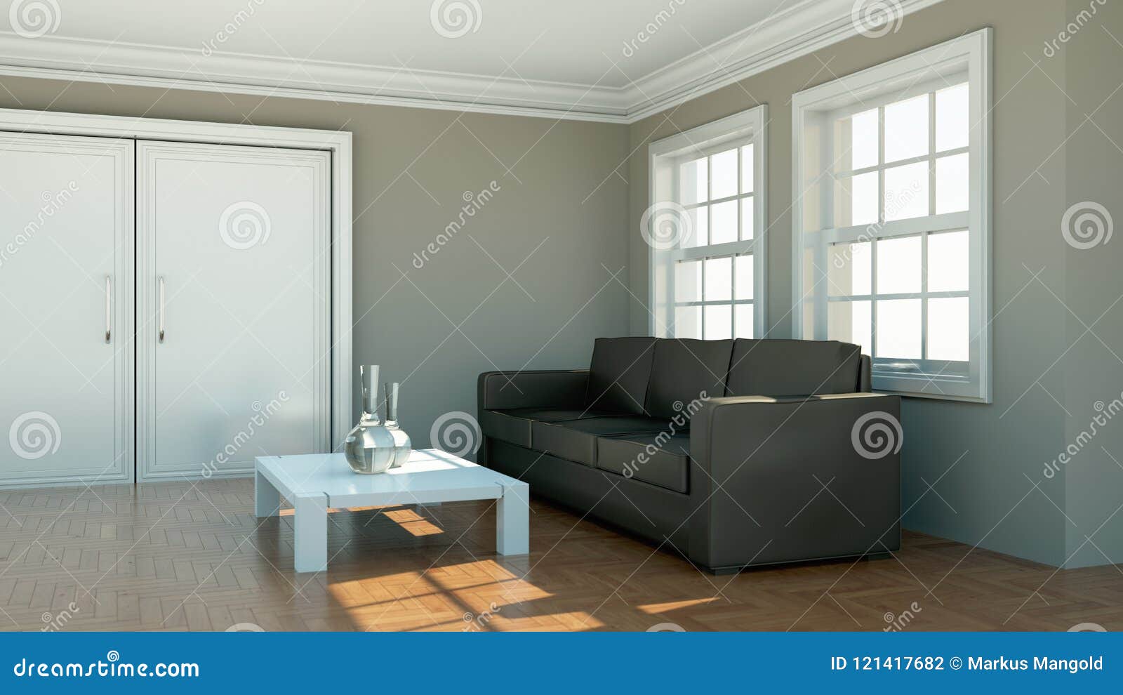 Interior Design Modern Bright Room with Black Sofa Stock Illustration ...