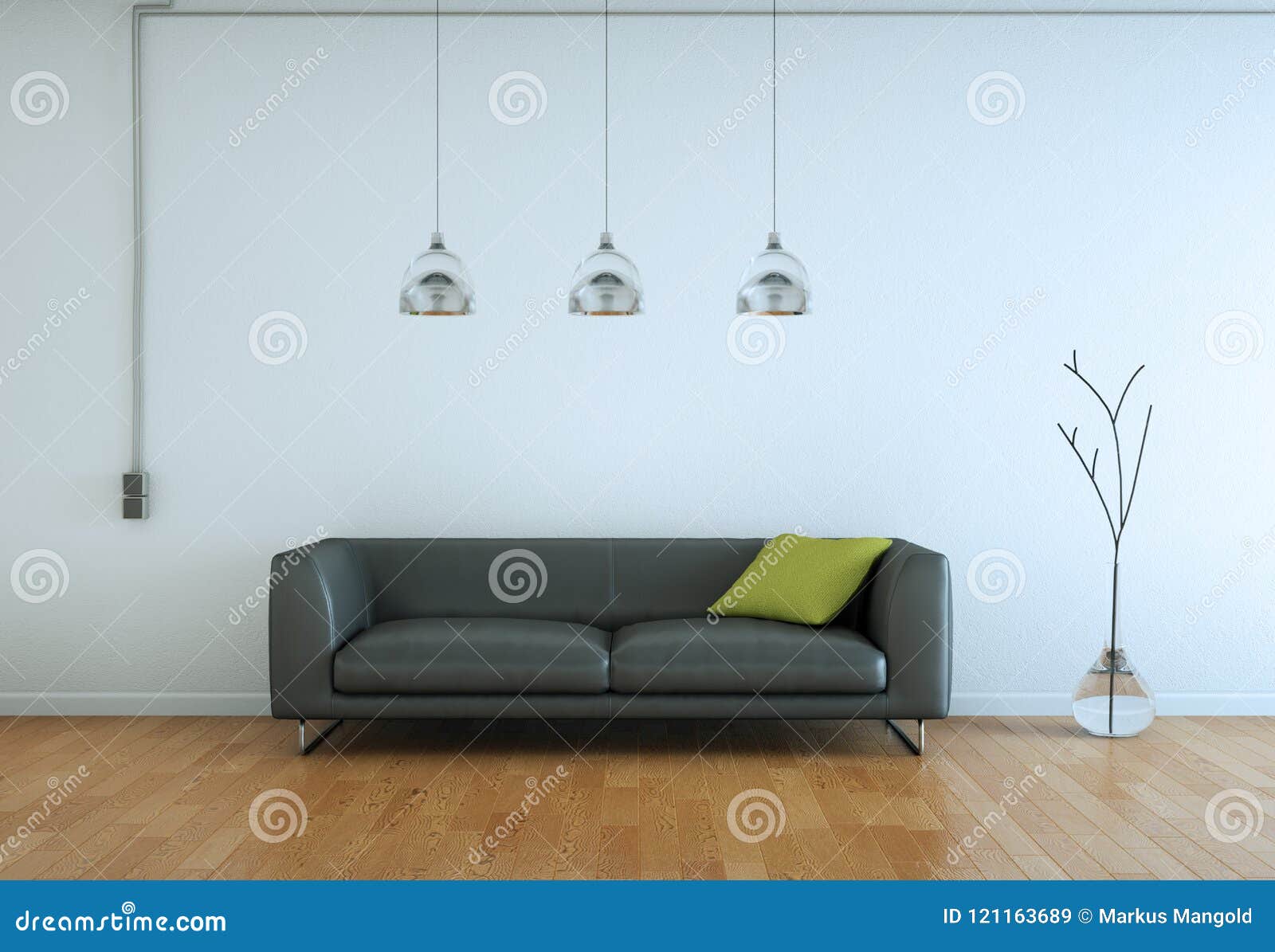 Interior Design Modern Bright Room with Grey Sofa Stock Illustration ...