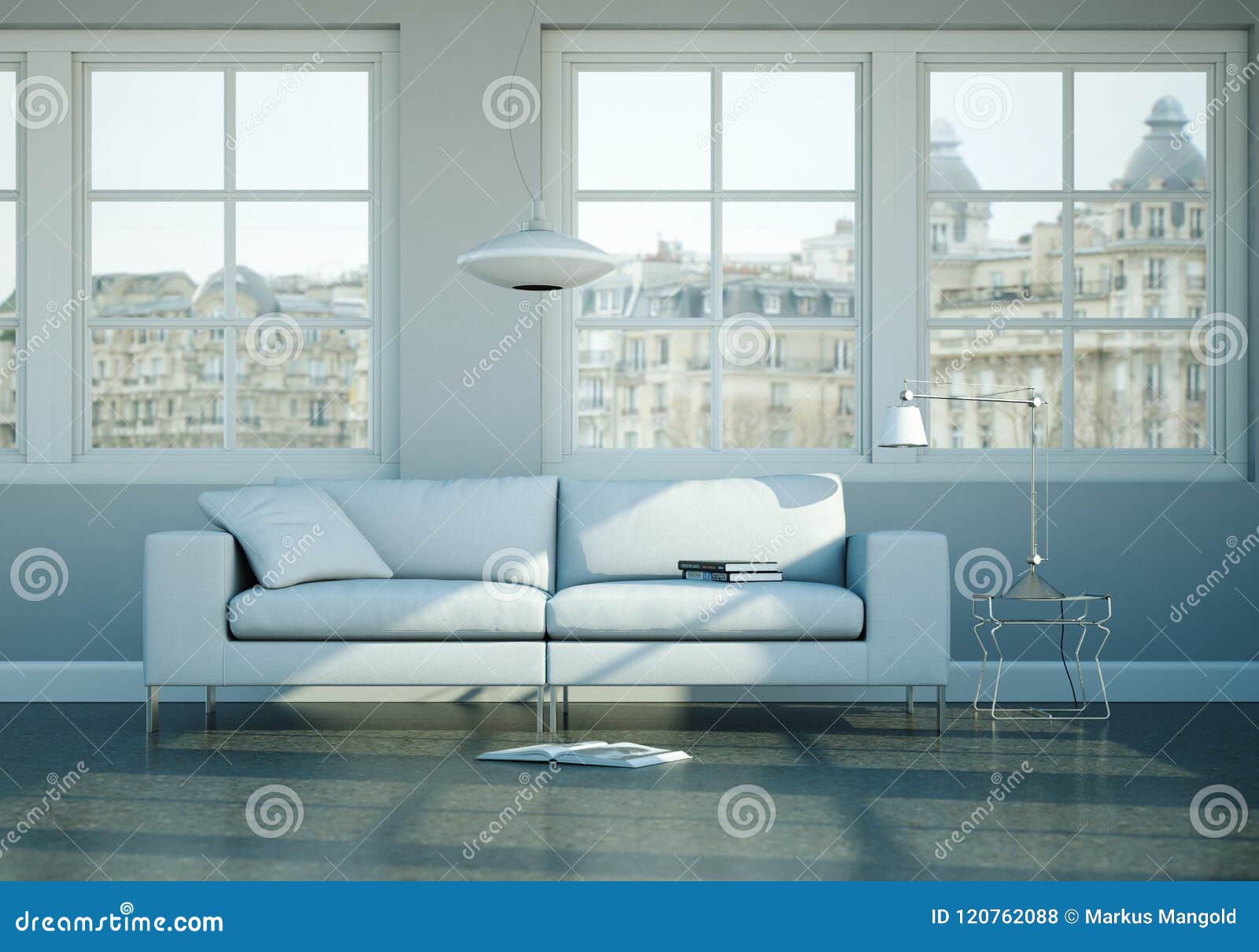 Interior Design Modern Bright Room with White Sofa Stock Illustration ...