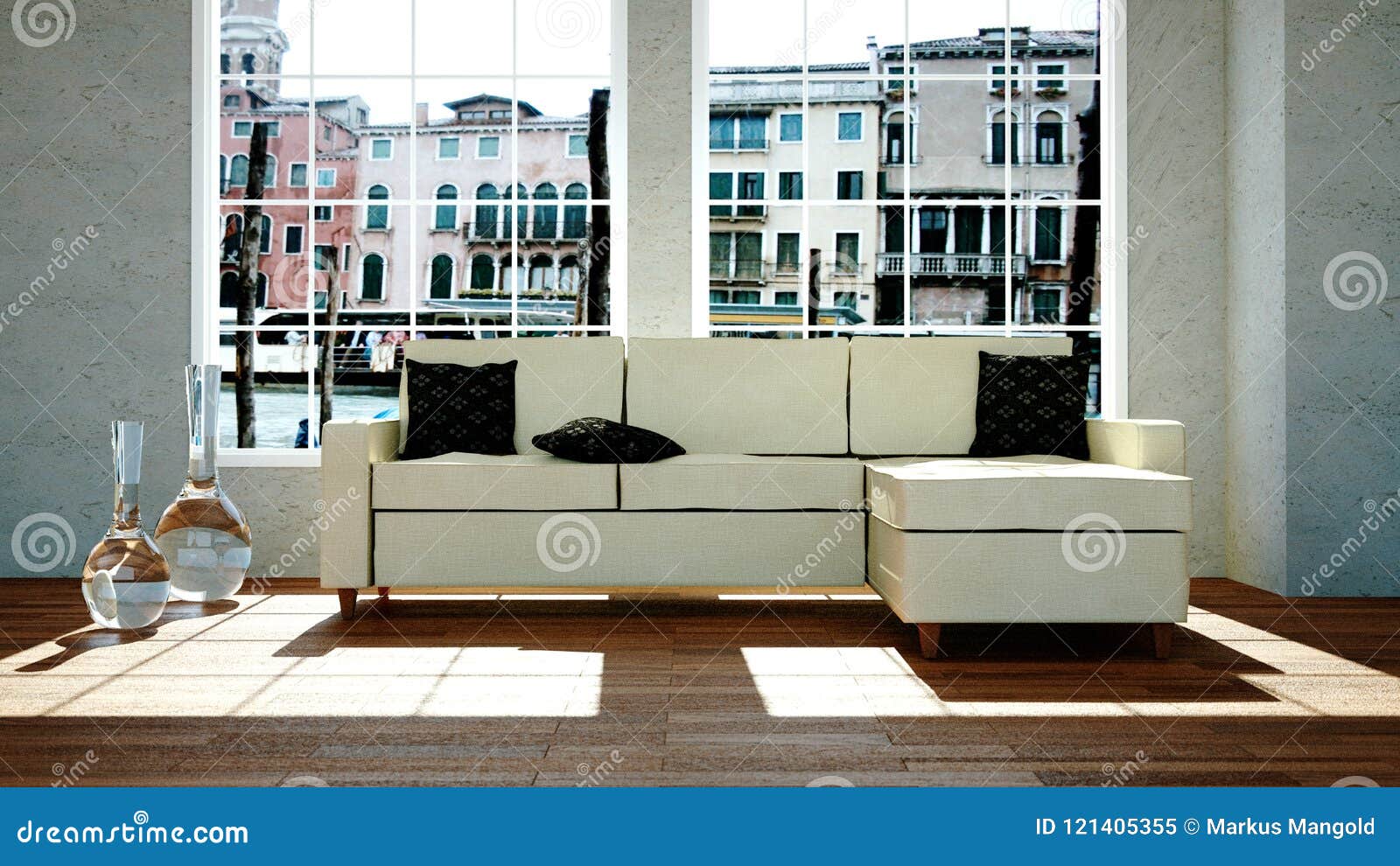 Interior Design Modern Bright Room with White Sofa Stock Illustration ...