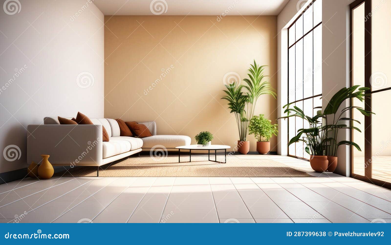 Interior Design Modern Bright Room with White Sofa 3d Illustration ...