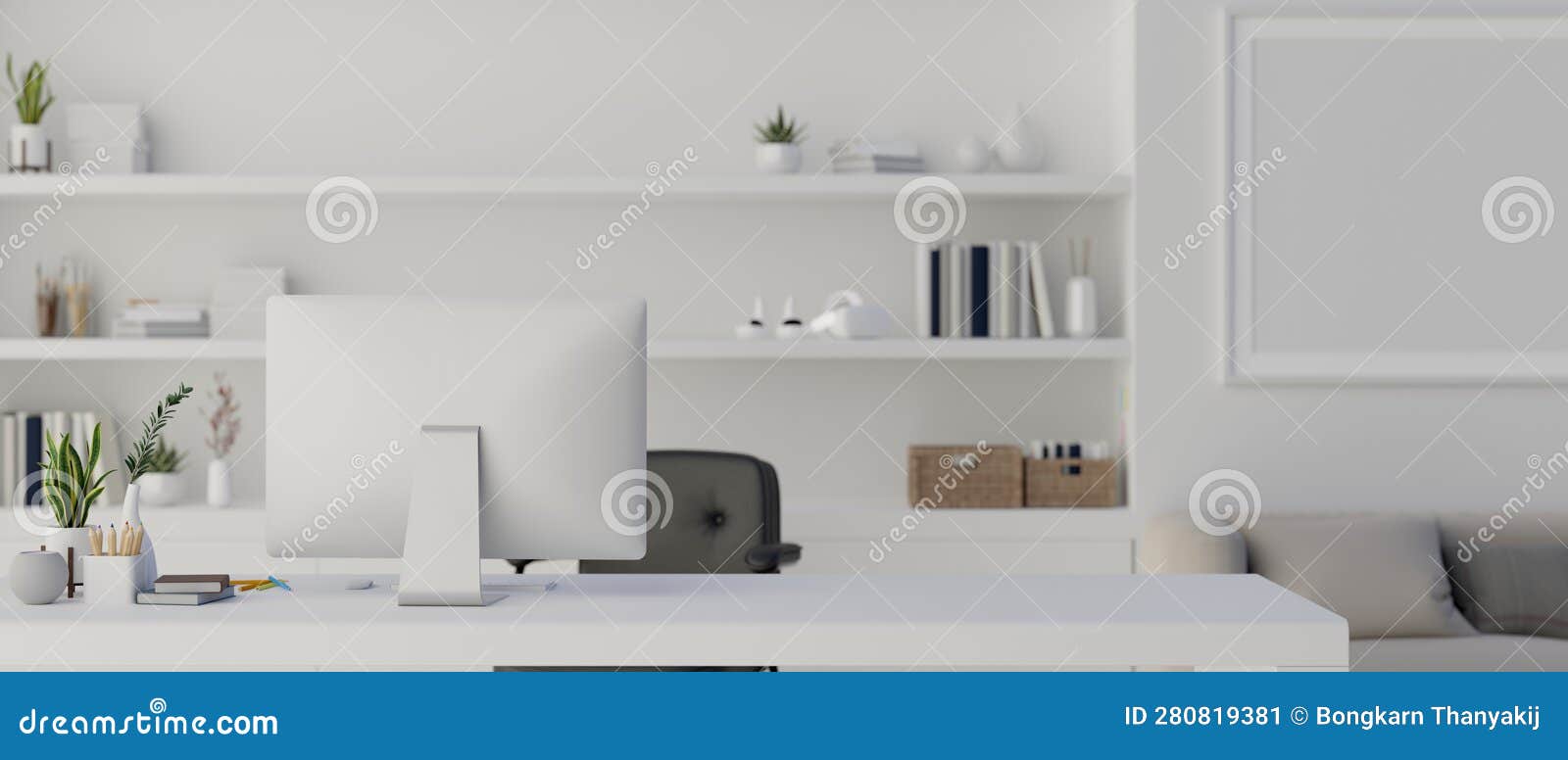 Interior Design of a Modern Contemporary White Office with Computer ...