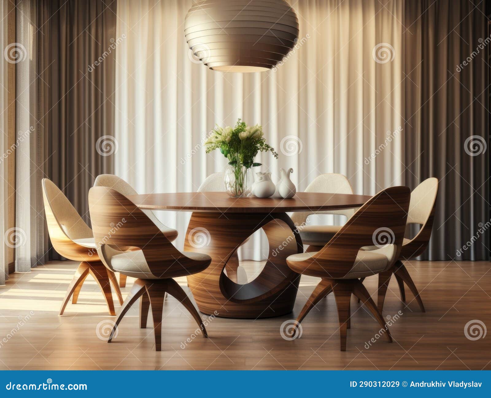 Interior Design of Modern Dining Room with Round Dining Table Stock ...