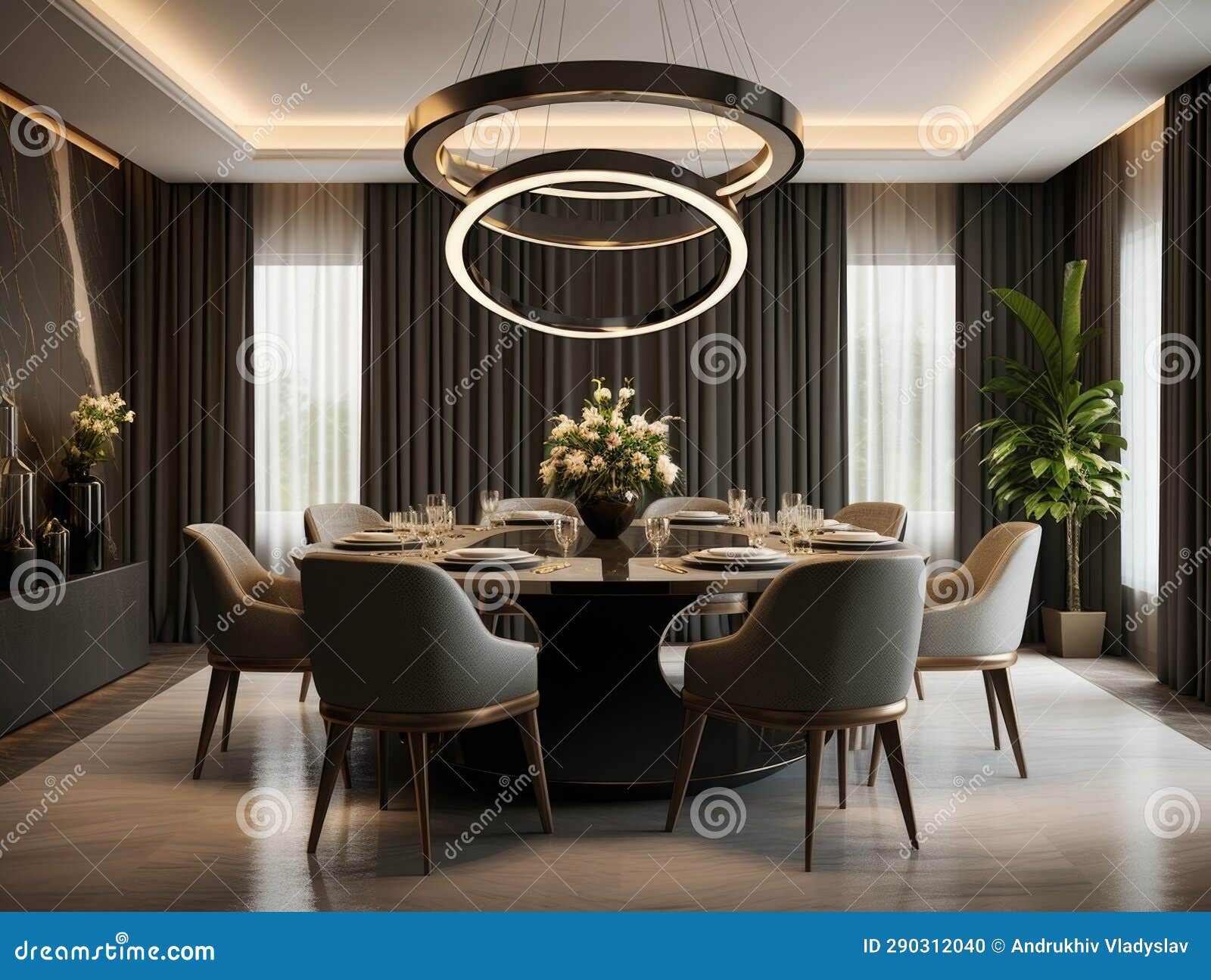 Interior Design of Modern Dining Room with Round Dining Table Stock ...