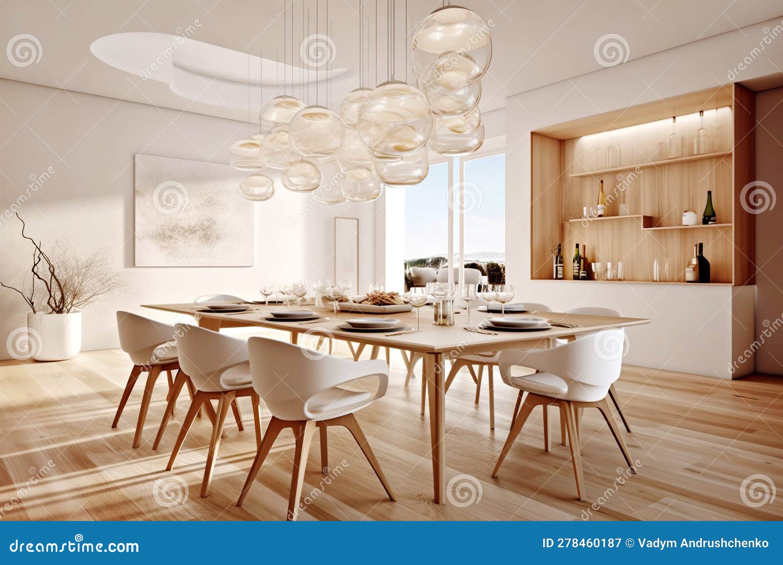 Interior Design of Modern Dining Room with Setted Dining Table and ...