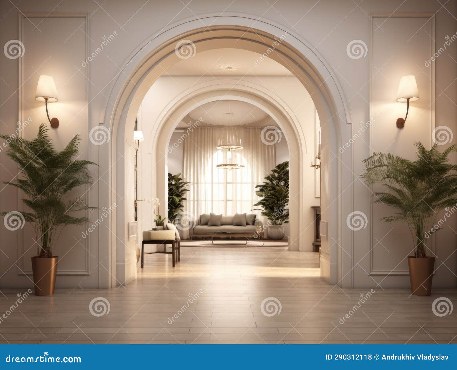Interior Design of Modern Entrance Hall with Arch Stock Illustration ...