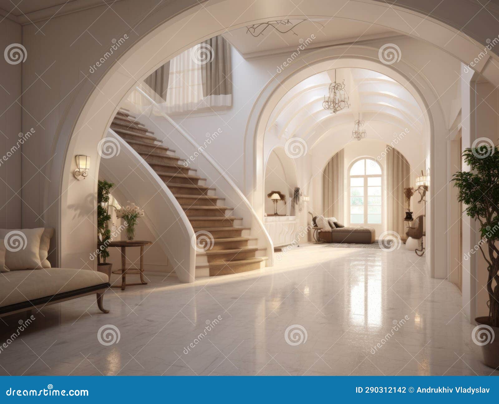 Interior Design of Modern Entrance Hall with Arch Stock Illustration ...
