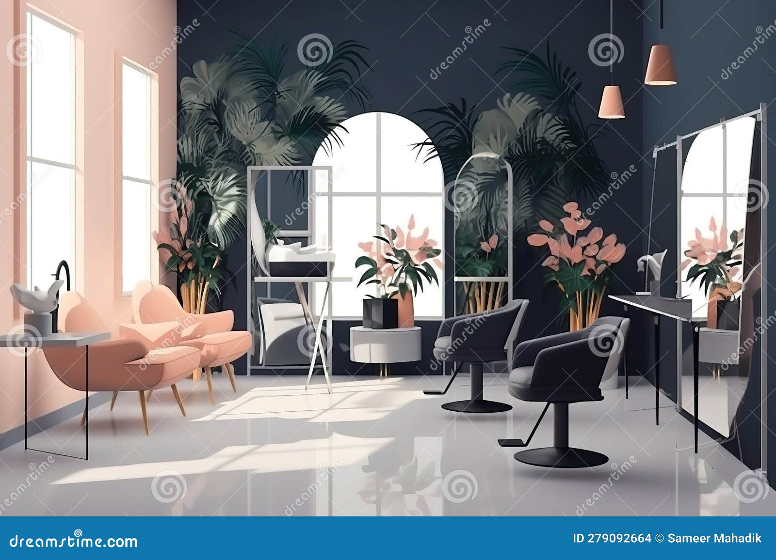 Interior Design of Modern Hairdressing Salon with Mirror. Generative AI ...