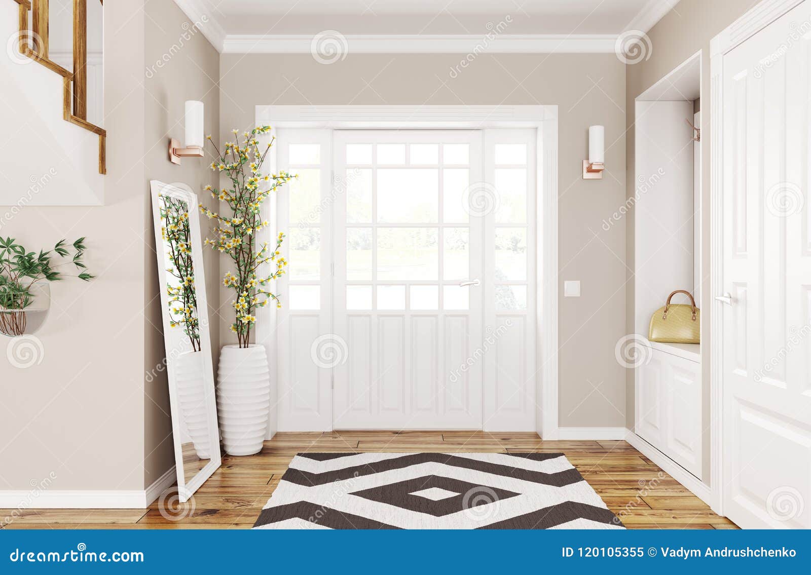 Interior of Modern Hall 3d Rendering Stock Illustration - Illustration ...