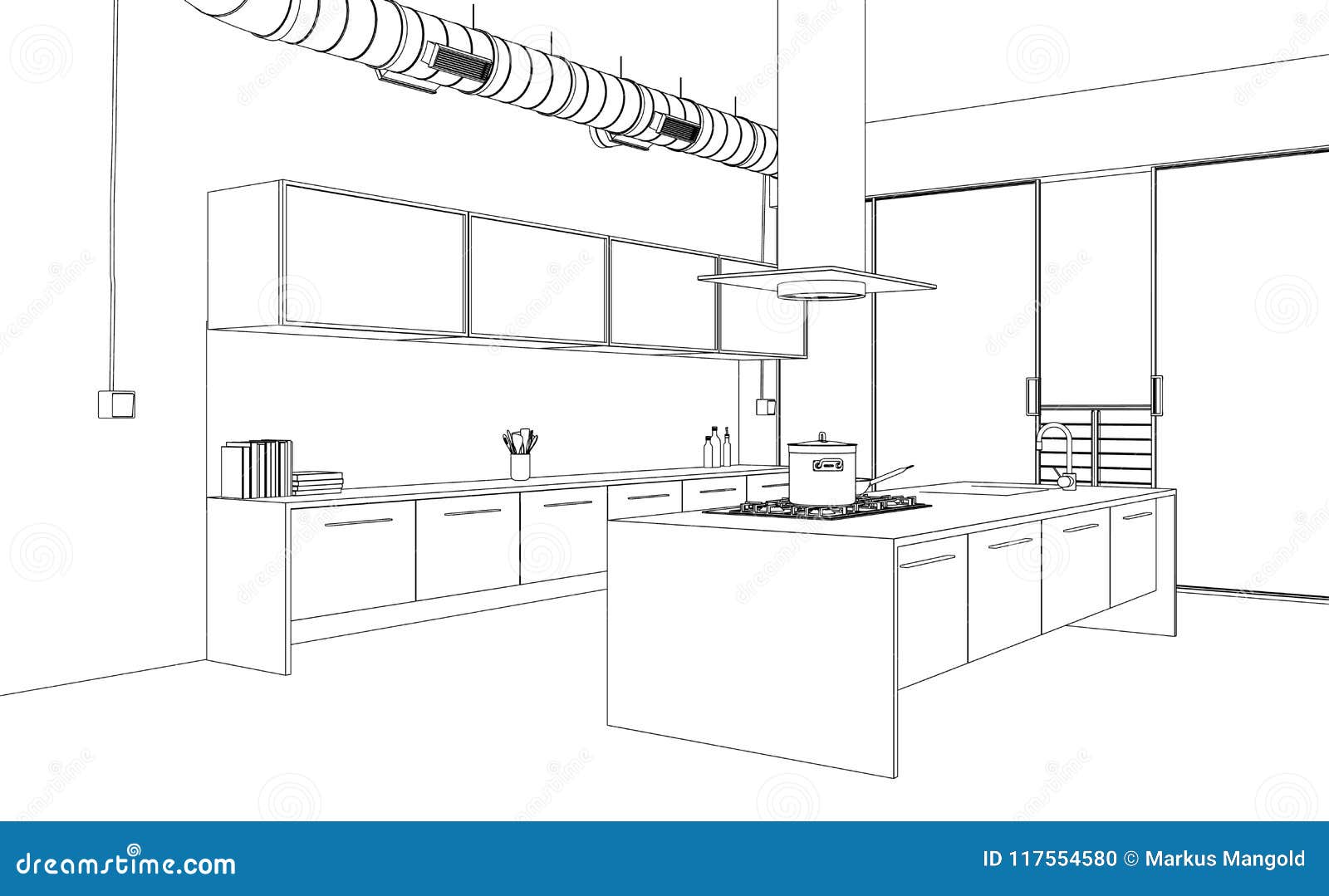 Interior Design Modern Kitchen Drawing Plan Stock Illustration ...