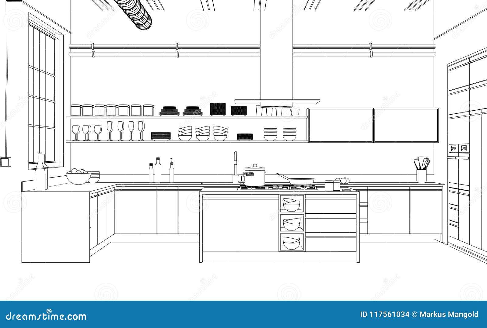 Interior Design Modern Kitchen Drawing Plan Stock Illustration ...