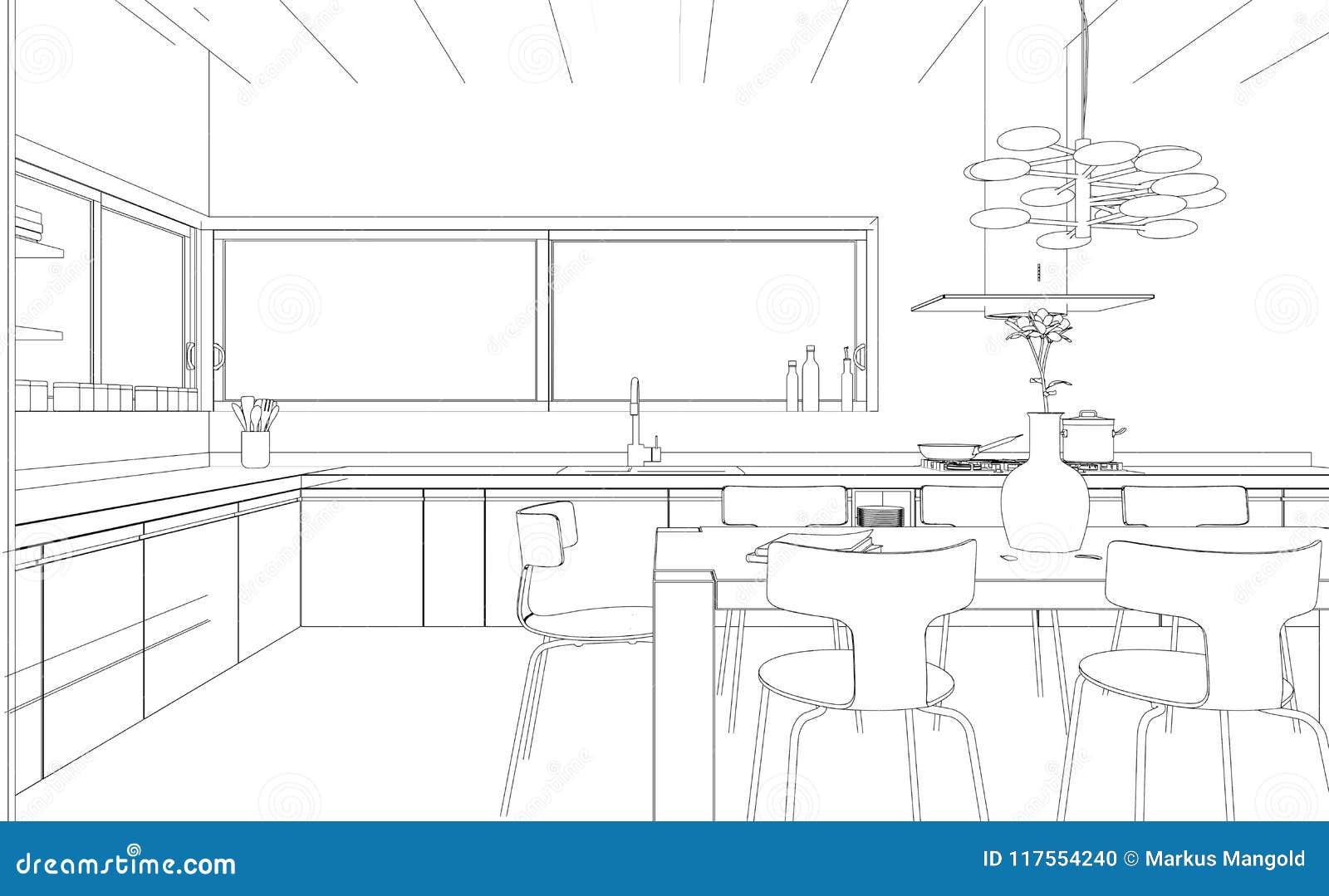 Interior Design Modern Kitchen Drawing Plan Stock Illustration ...