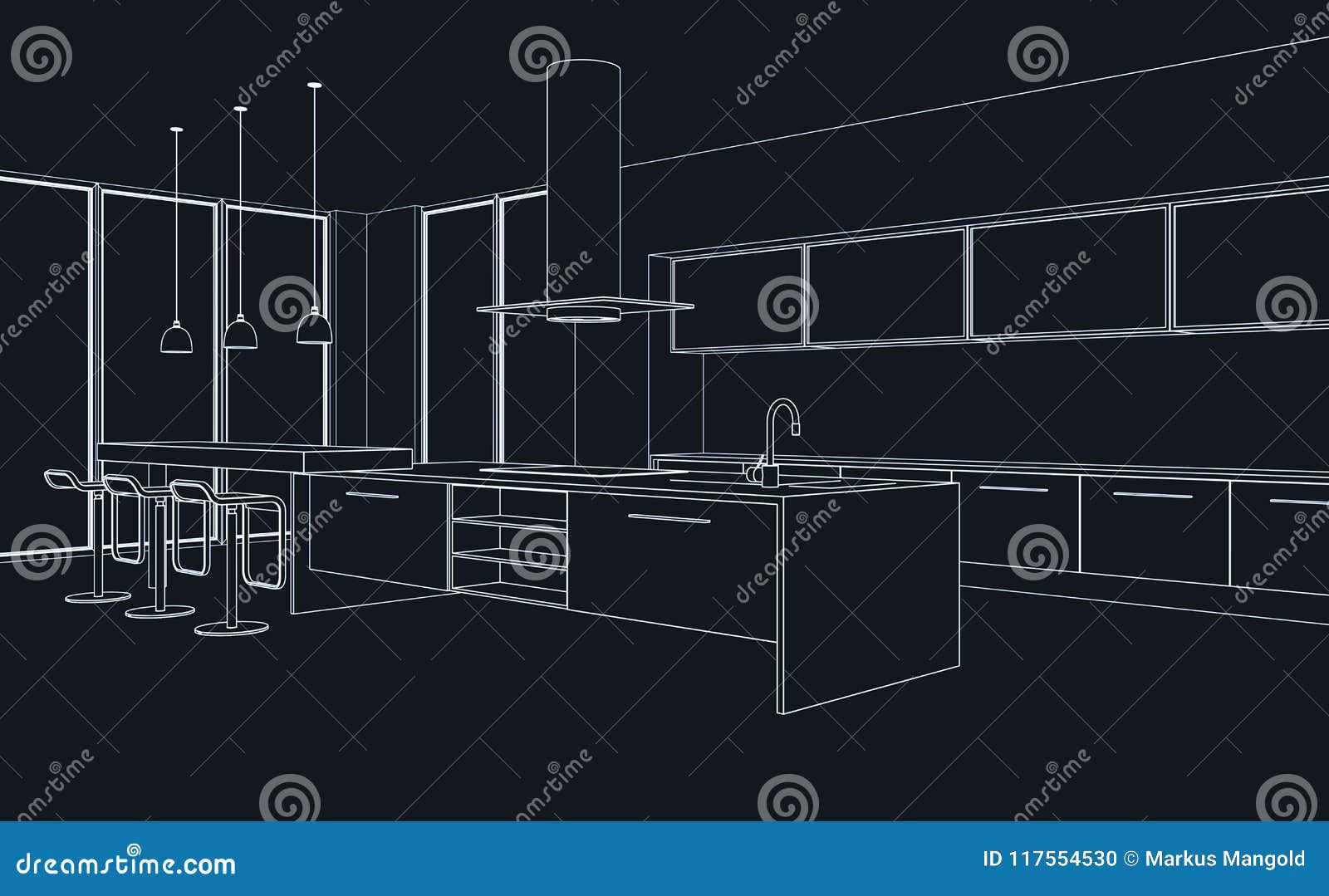 Interior Design Modern Kitchen Drawing Plan Stock Illustration ...