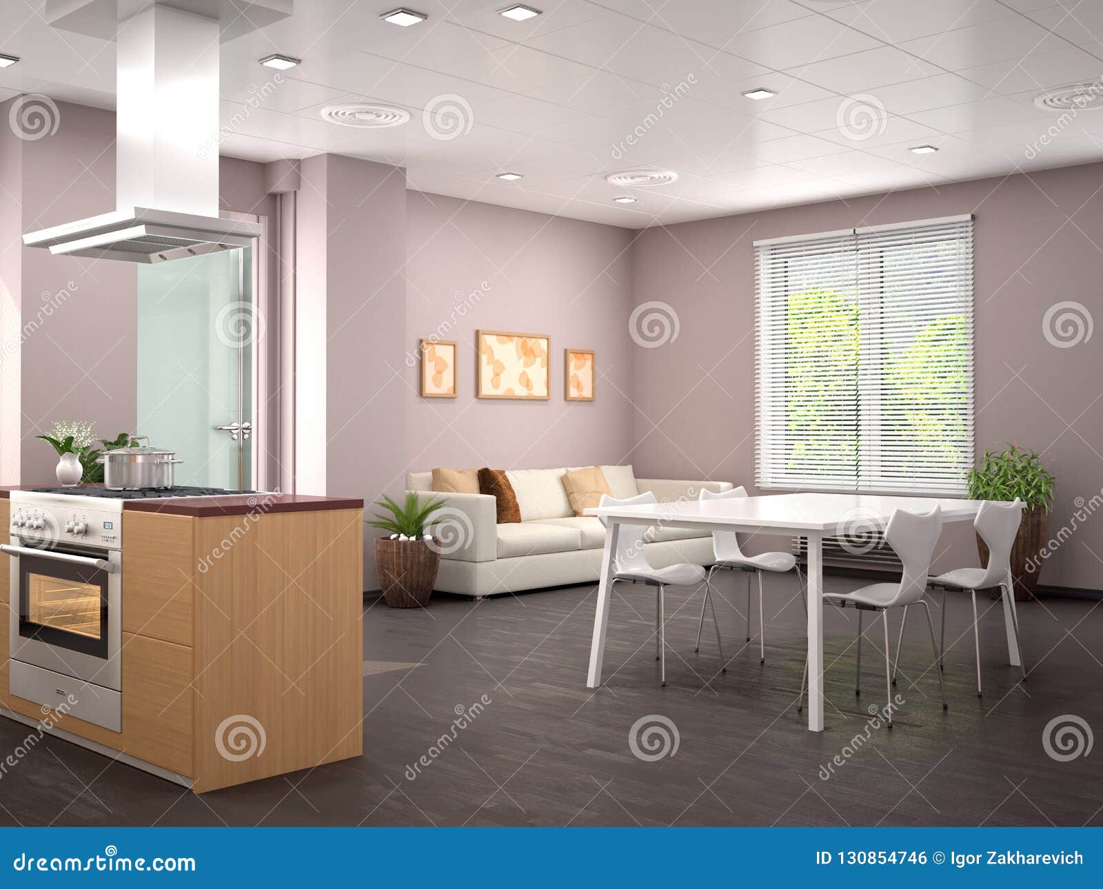 Interior Design Modern Kitchen Studio Stock Illustration - Illustration ...