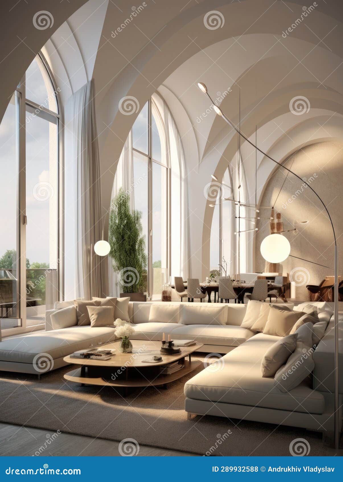 Interior Design of Modern Living Room with Arch Stock Illustration ...