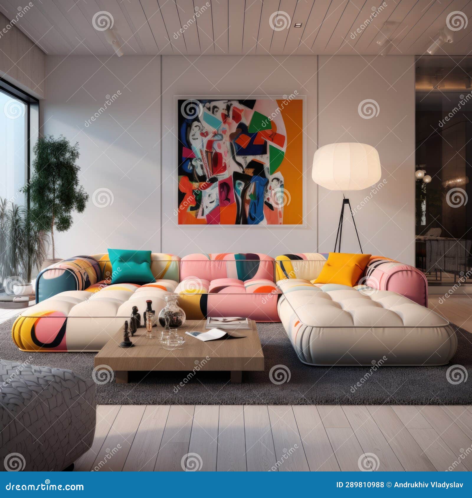 Interior Design of Modern Living Room with Colorful Sofa Stock ...