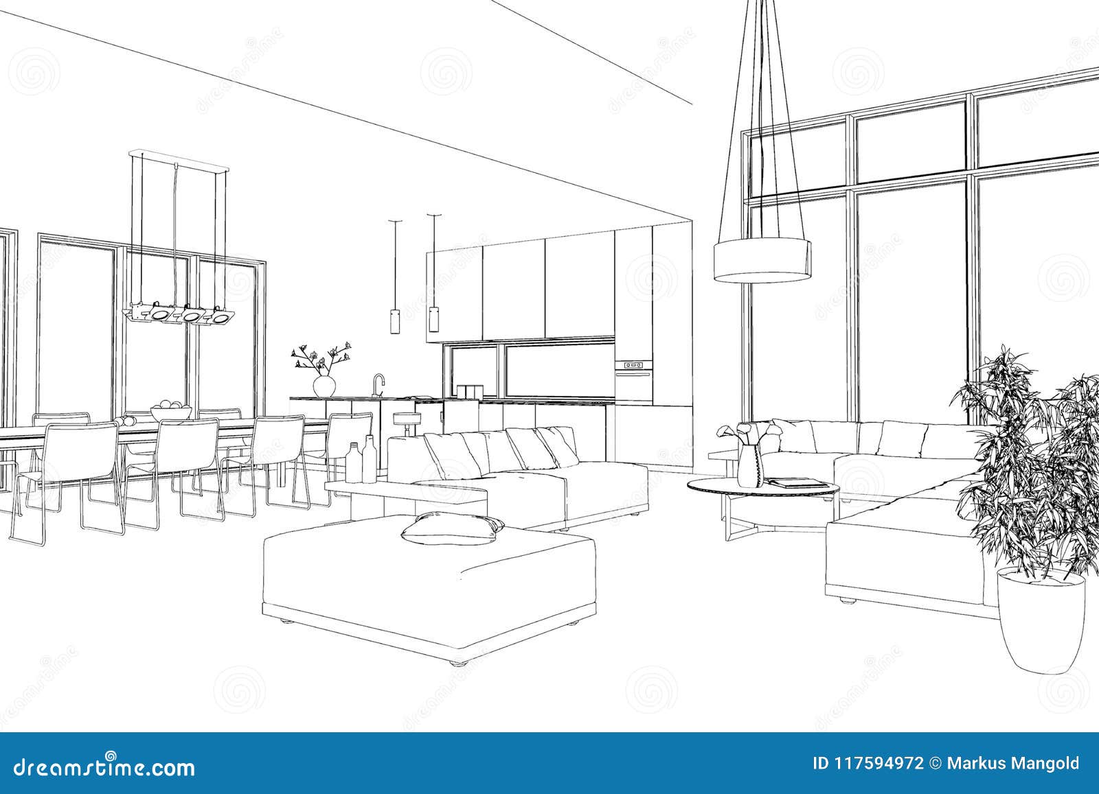 Interior Design Modern Loft Custom Drawing Stock Illustration ...