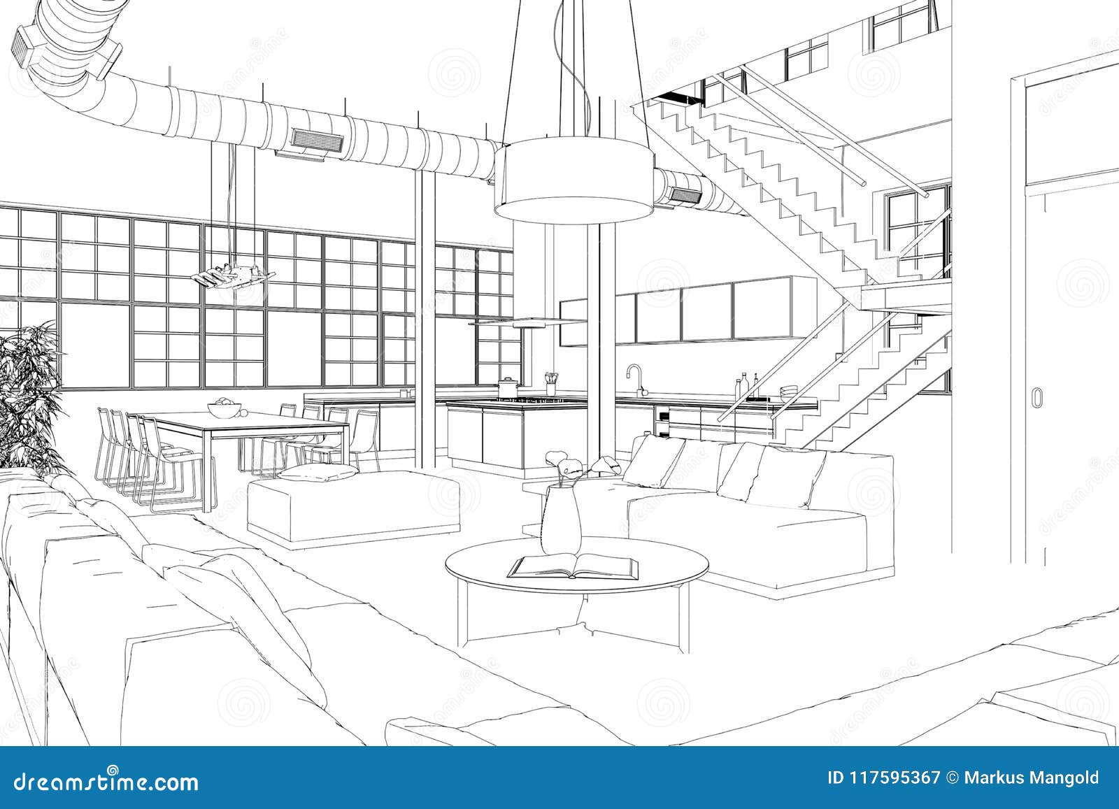Interior Design Modern Loft Custom Drawing Stock Illustration ...