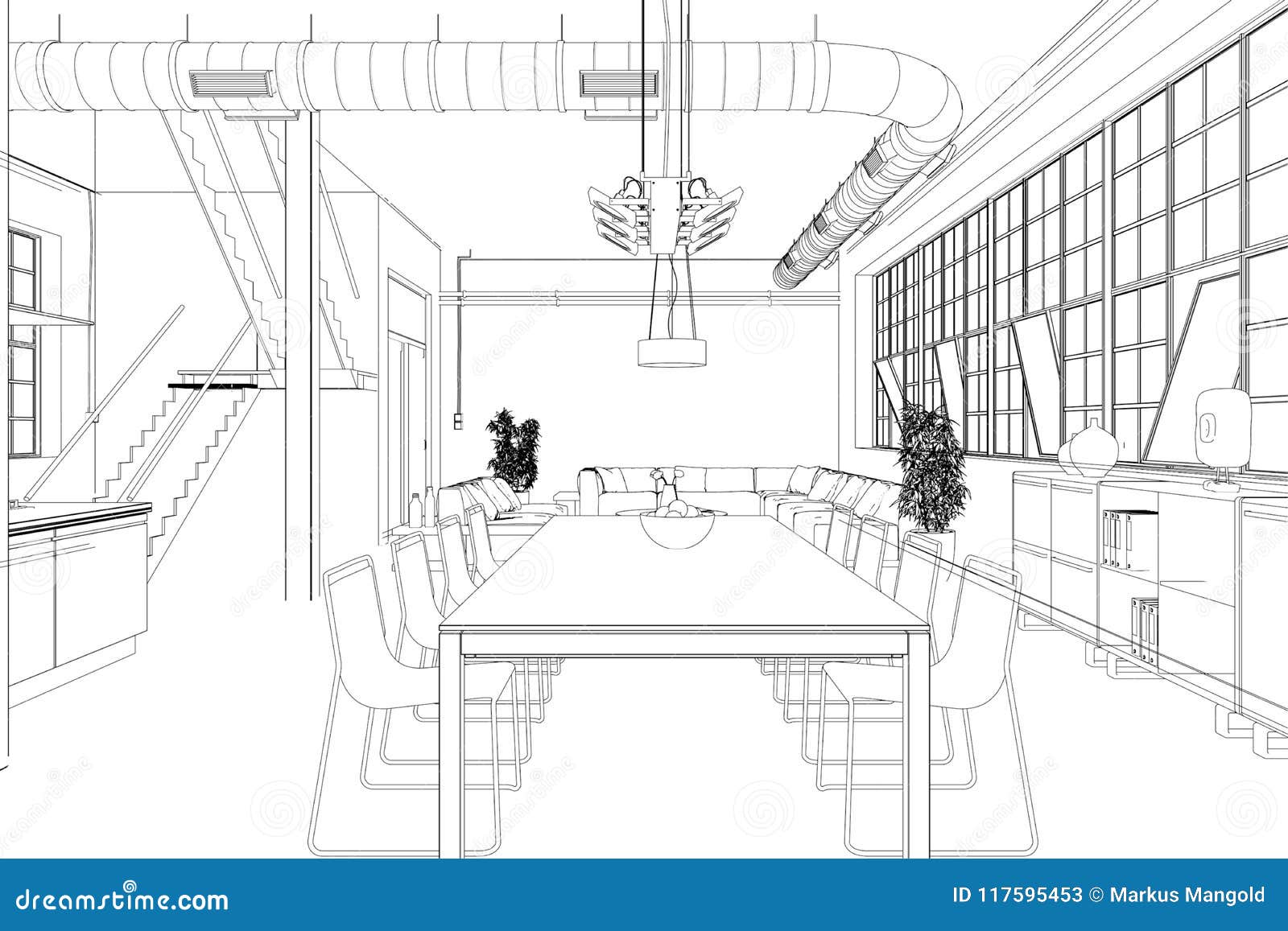 Interior Design Modern Loft Custom Drawing Stock Illustration ...