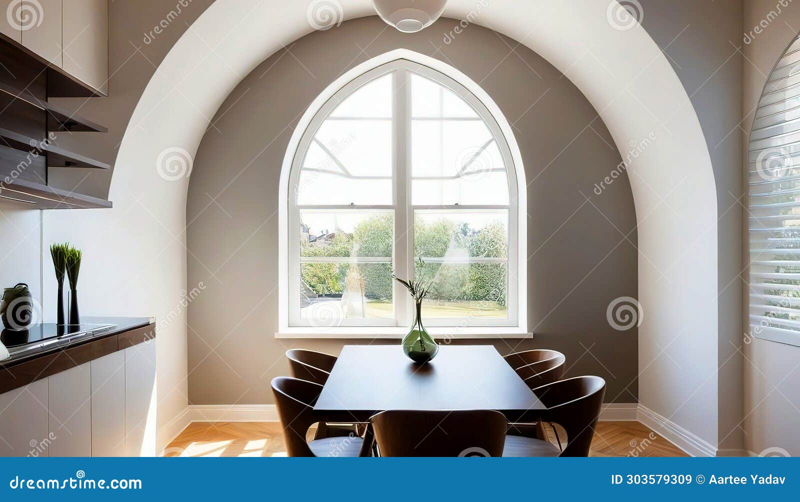 Interior Design of Modern Small Dining Room with Arched Window Stock ...