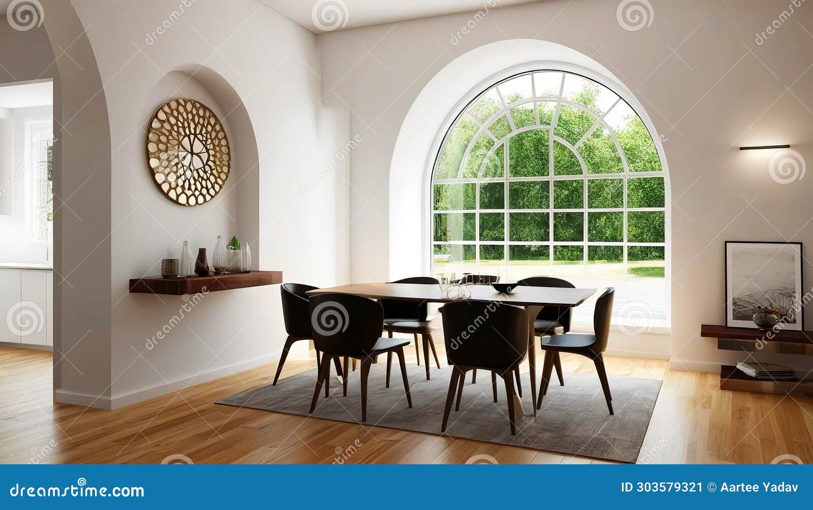 Interior Design of Modern Small Dining Room with Arched Window Stock ...