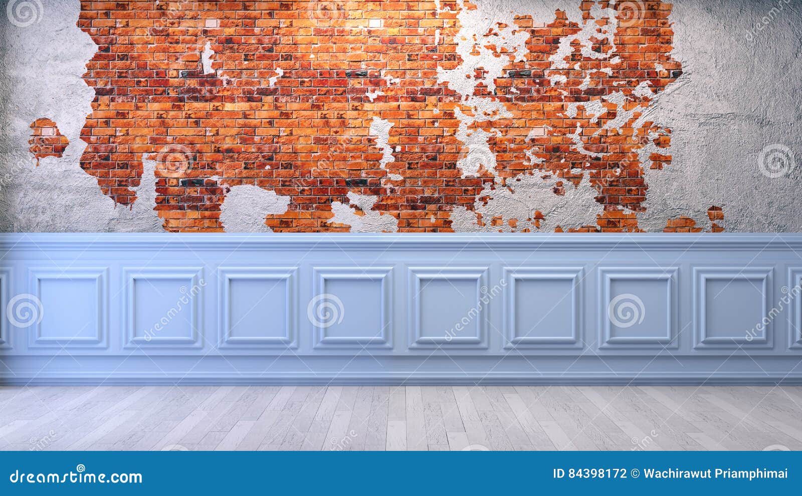 Modern Vintage ,living Room,blue Frame Wall and Red Brick Wall , 3d ...