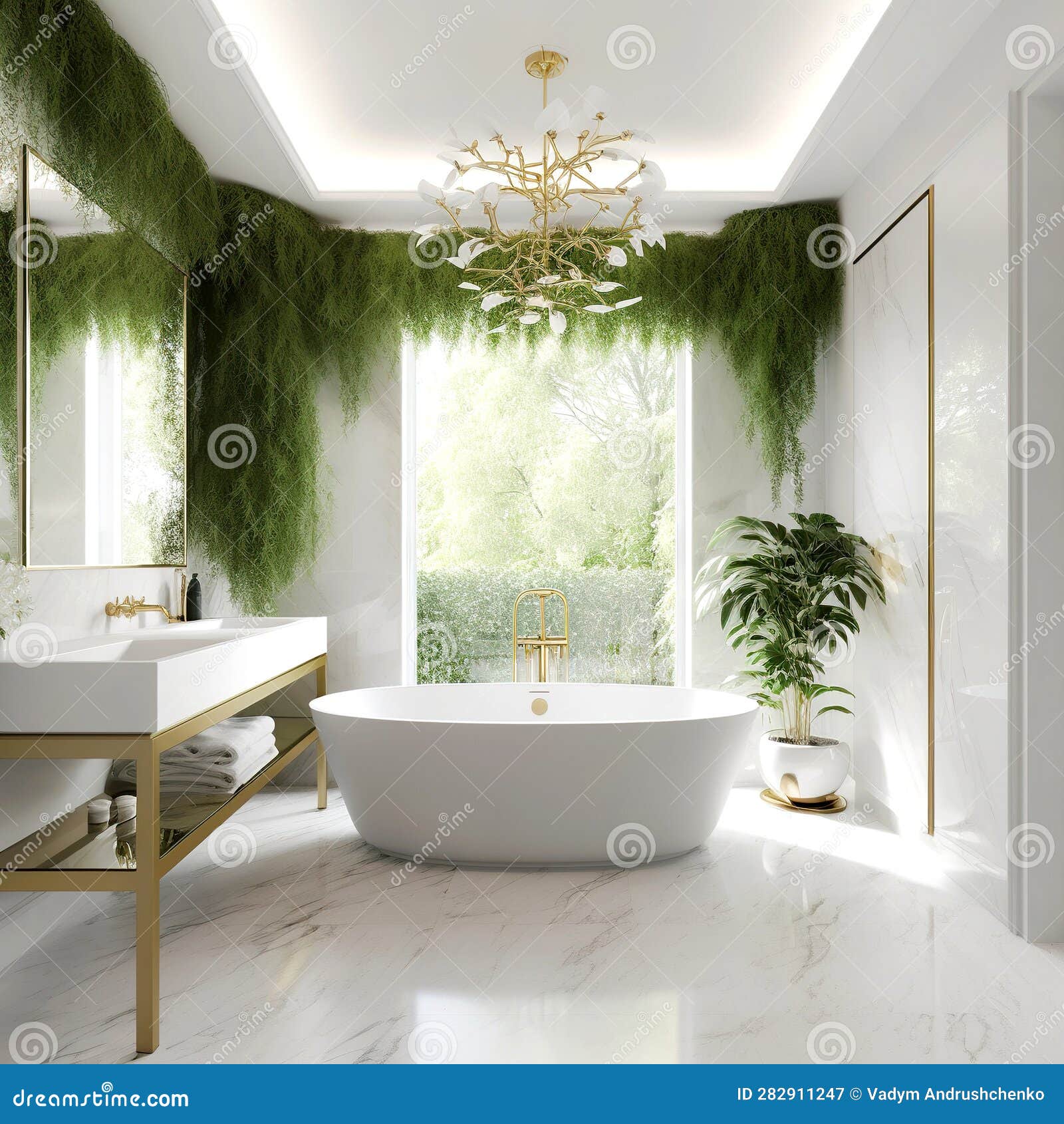 Interior Design of Modern White Bathroom with Tiled Marble Flooring and ...