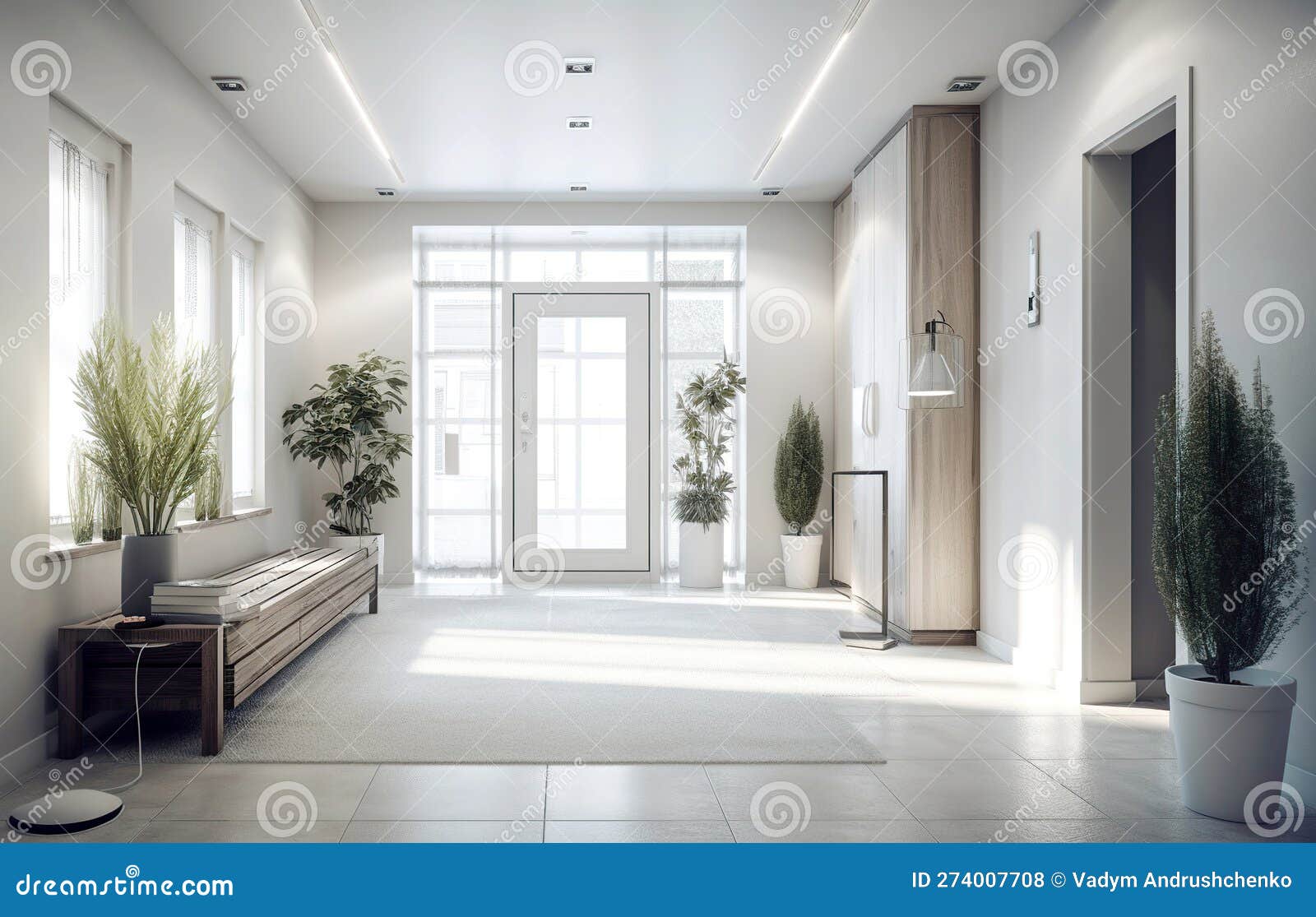 Interior Design of White Entrance Hall with Door. Created with ...