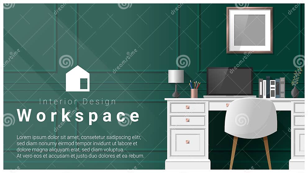 Interior Design with Modern Workplace Background Stock Vector ...