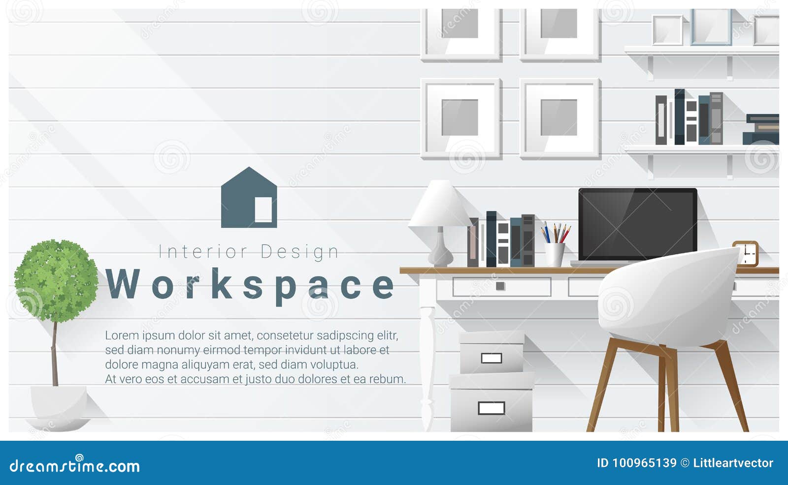 Interior Design with Modern Workplace Background Stock Vector ...