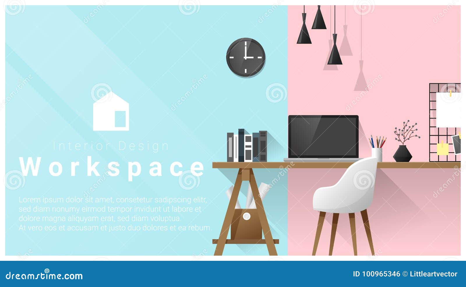 Interior Design with Modern Workplace Background Stock Vector ...