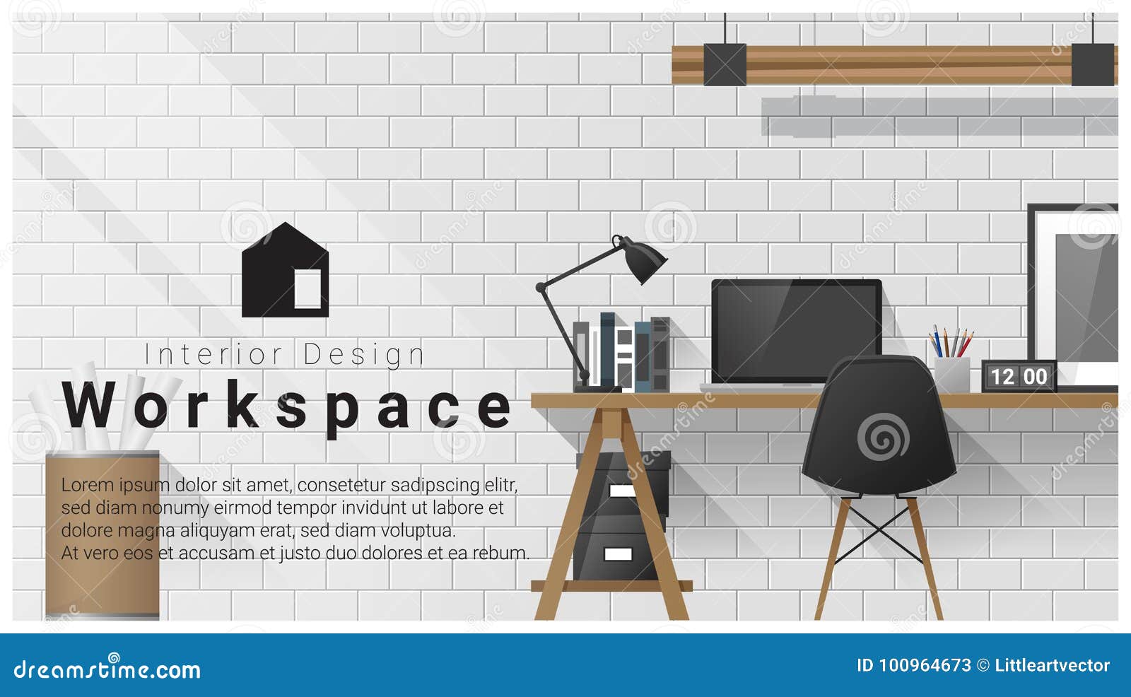 Interior Design with Modern Workplace Background Stock Vector ...