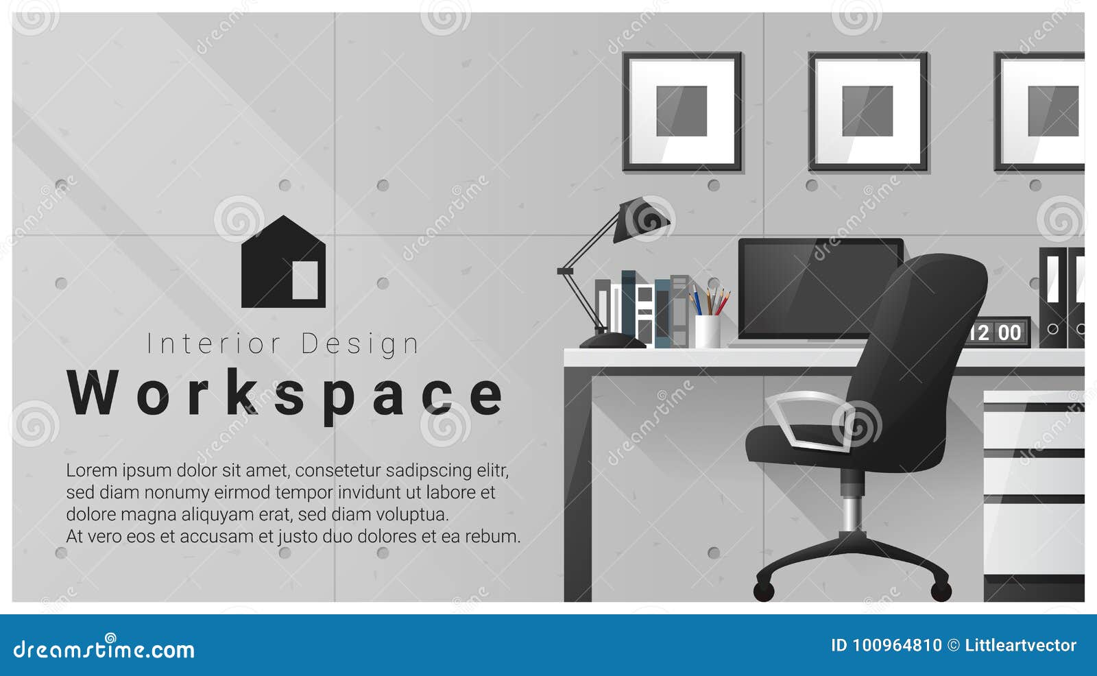 Interior Design with Modern Workplace Background Stock Vector ...