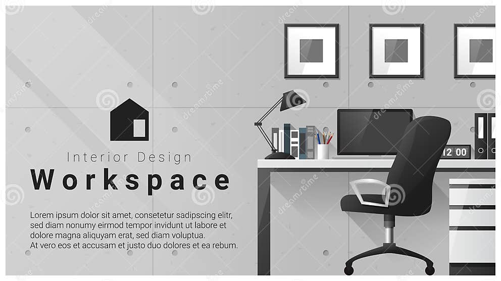 Interior Design with Modern Workplace Background Stock Vector ...