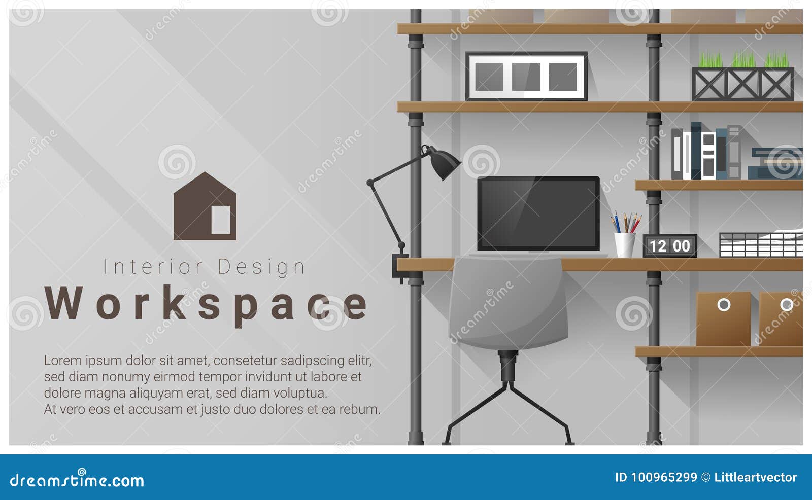 Interior Design with Modern Workplace Background Stock Vector ...
