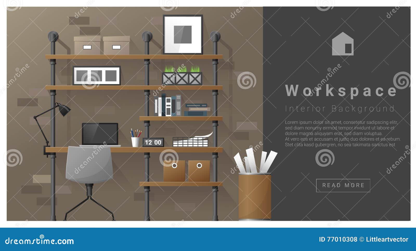 Interior Design Modern Workspace Background Stock Vector - Illustration ...
