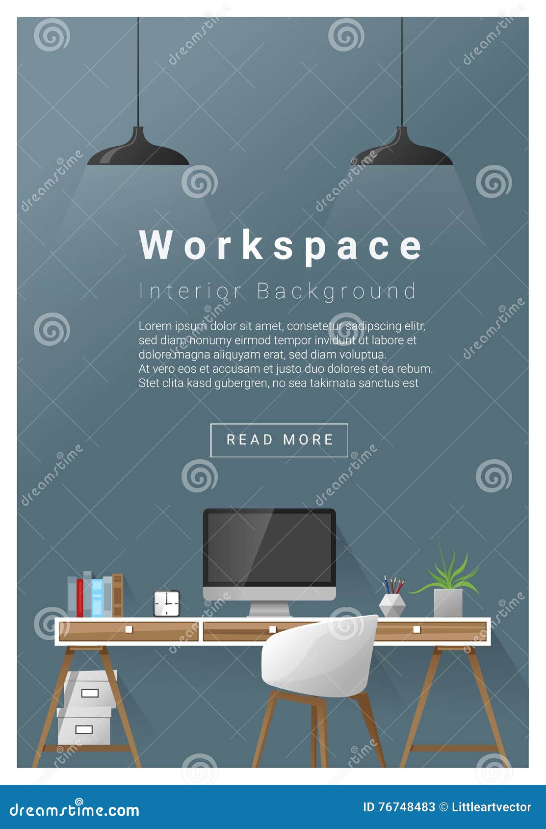 Interior Design Modern Workspace Banner Stock Vector - Illustration of ...