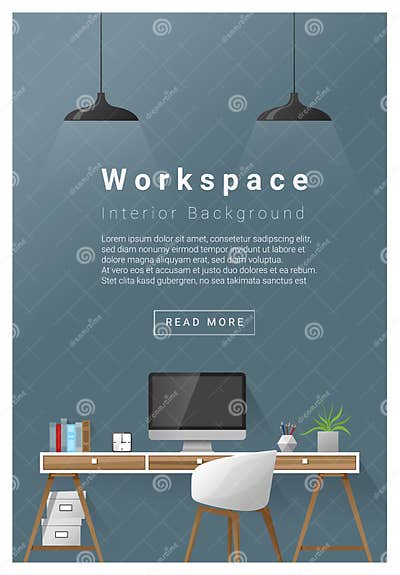 Interior Design Modern Workspace Banner Stock Vector - Illustration of ...
