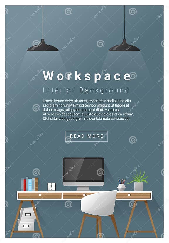 Interior Design Modern Workspace Banner Stock Vector - Illustration of ...