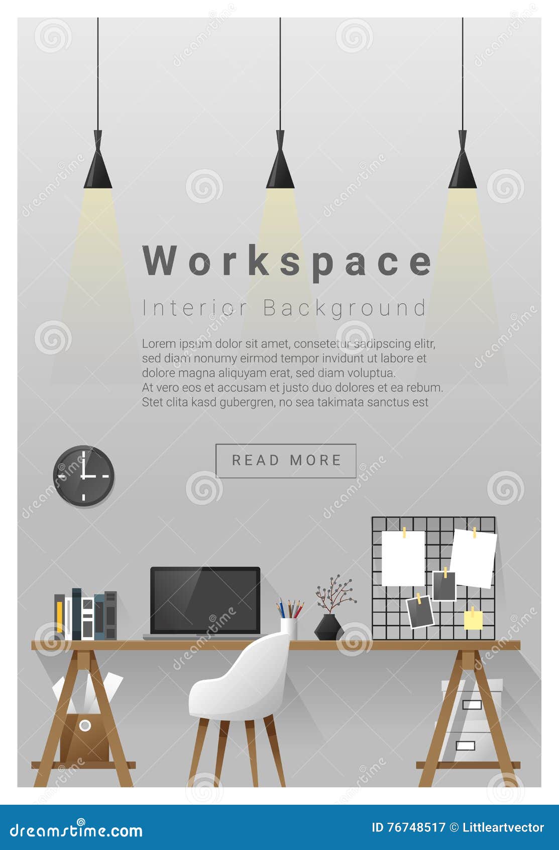 Interior Design Modern Workspace Banner Stock Vector - Illustration of ...