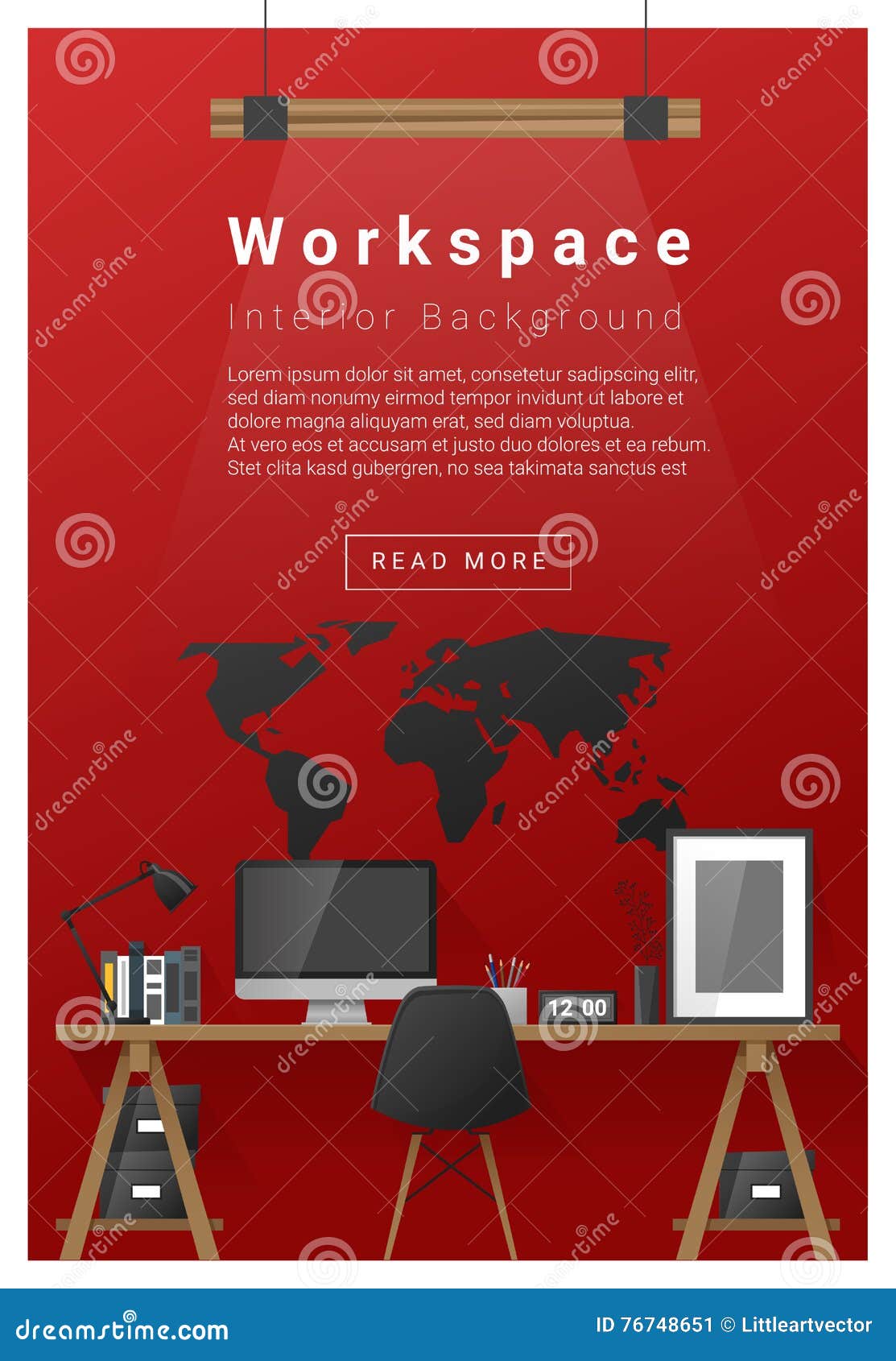Interior Design Modern Workspace Banner Stock Vector - Illustration of ...