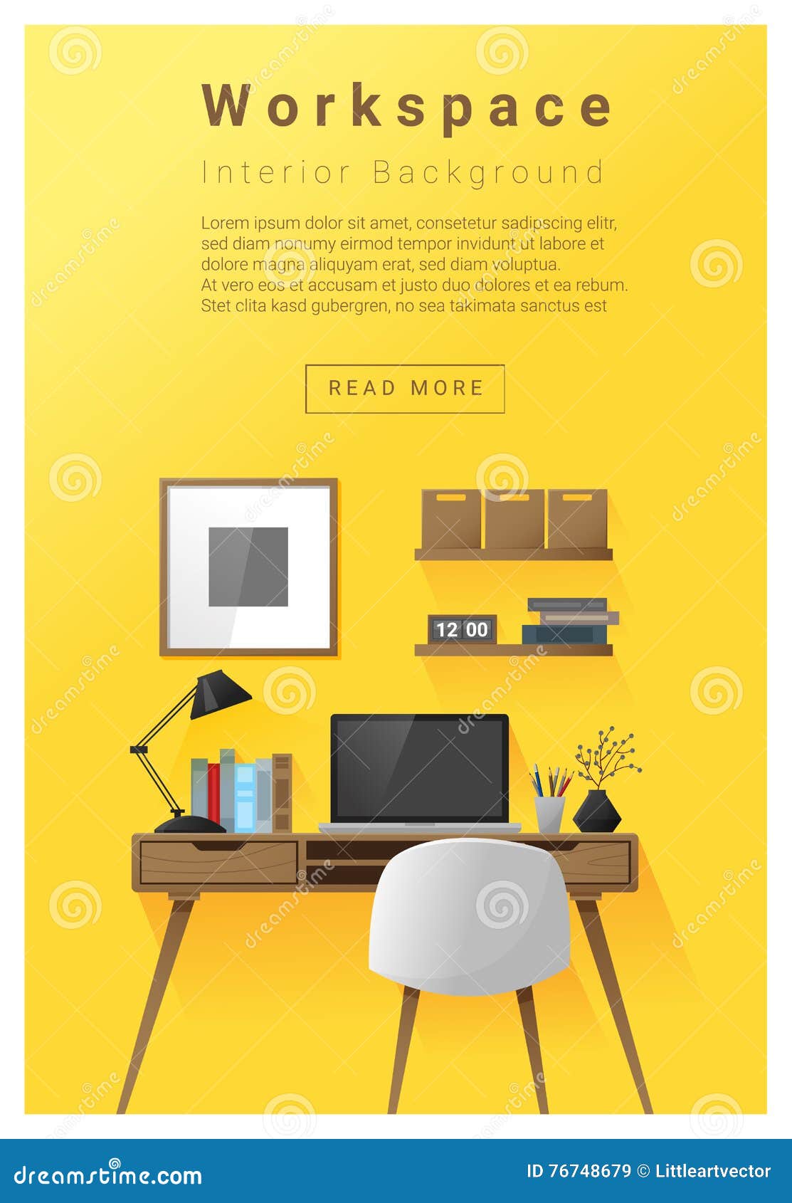 Interior Design Modern Workspace Banner Stock Vector - Illustration of ...