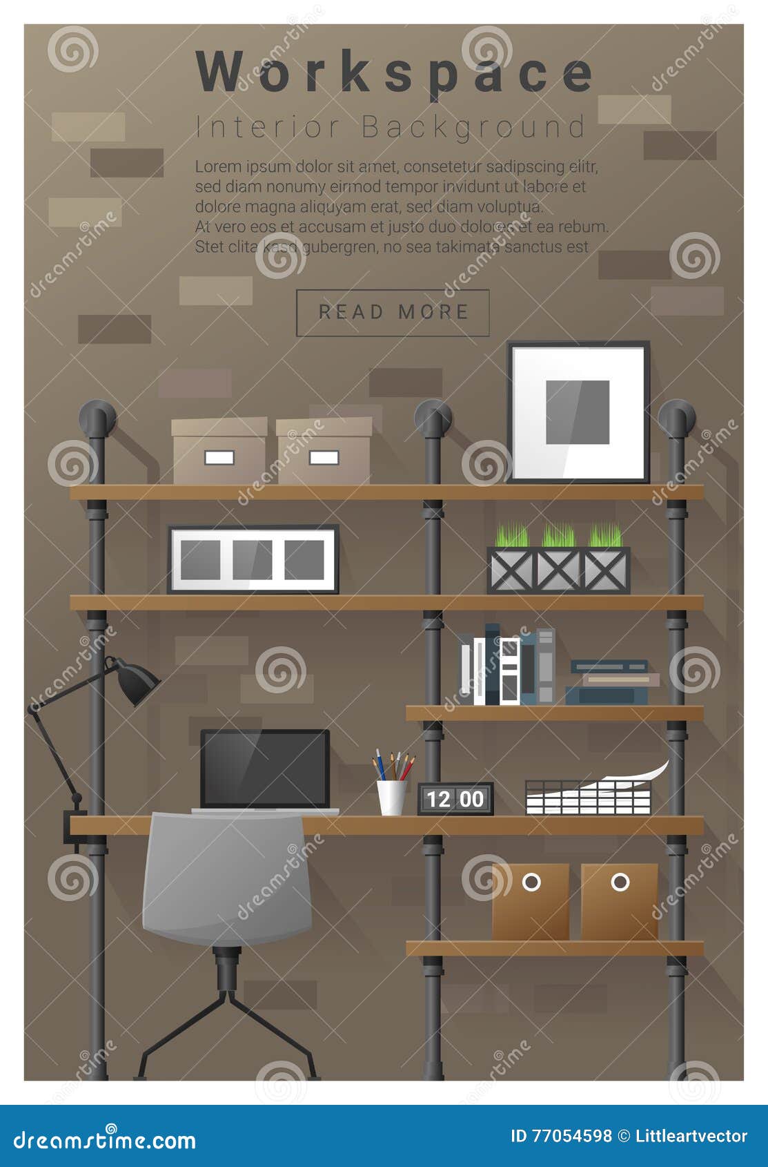 Interior Design Modern Workspace Banner Stock Vector - Illustration of ...