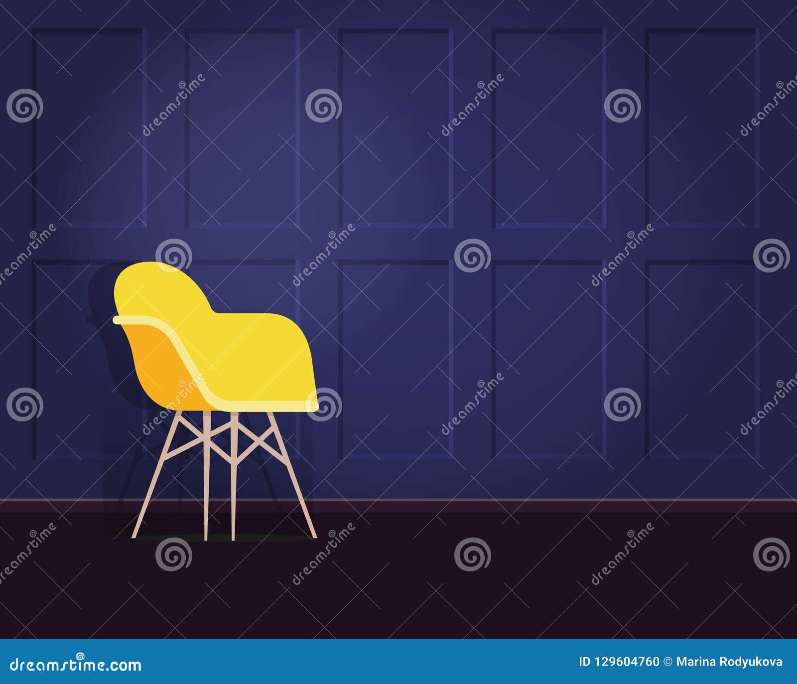 Interior Design with a Modern Yellow Chair on Blue Wall. Stock Vector ...
