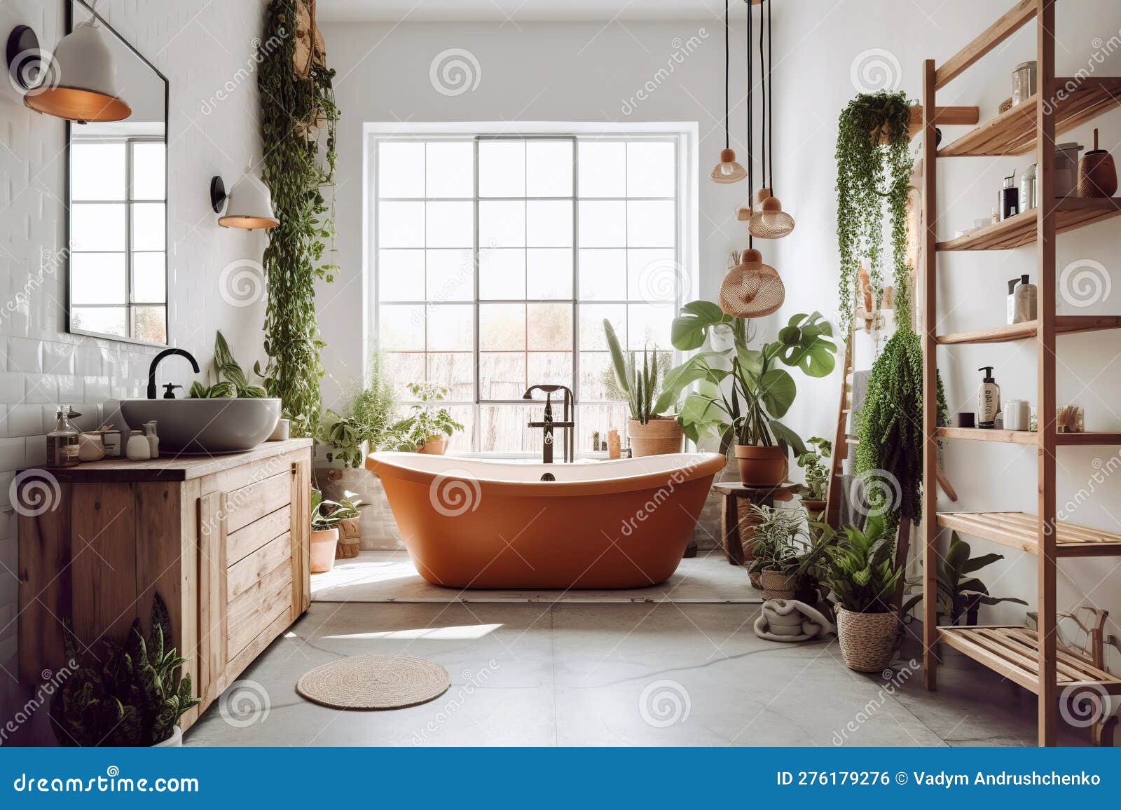 Neoclassical Rustic Bathroom Design With Modern Technology Stock ...